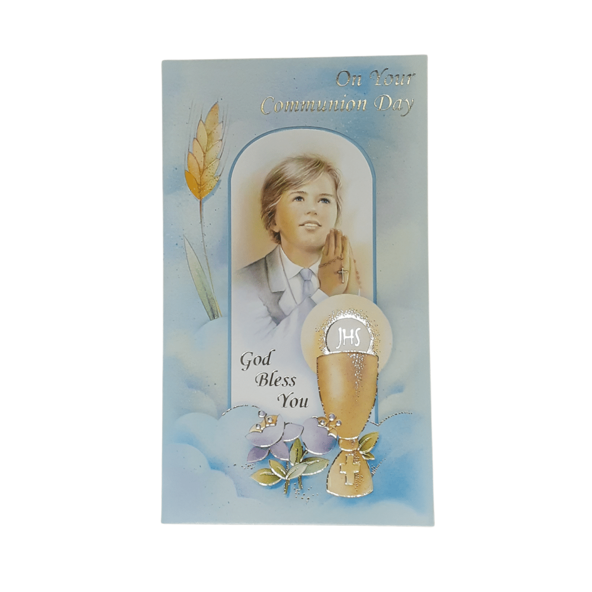 Blue First Holy Communion Card For a Boy » Catholic Devotions