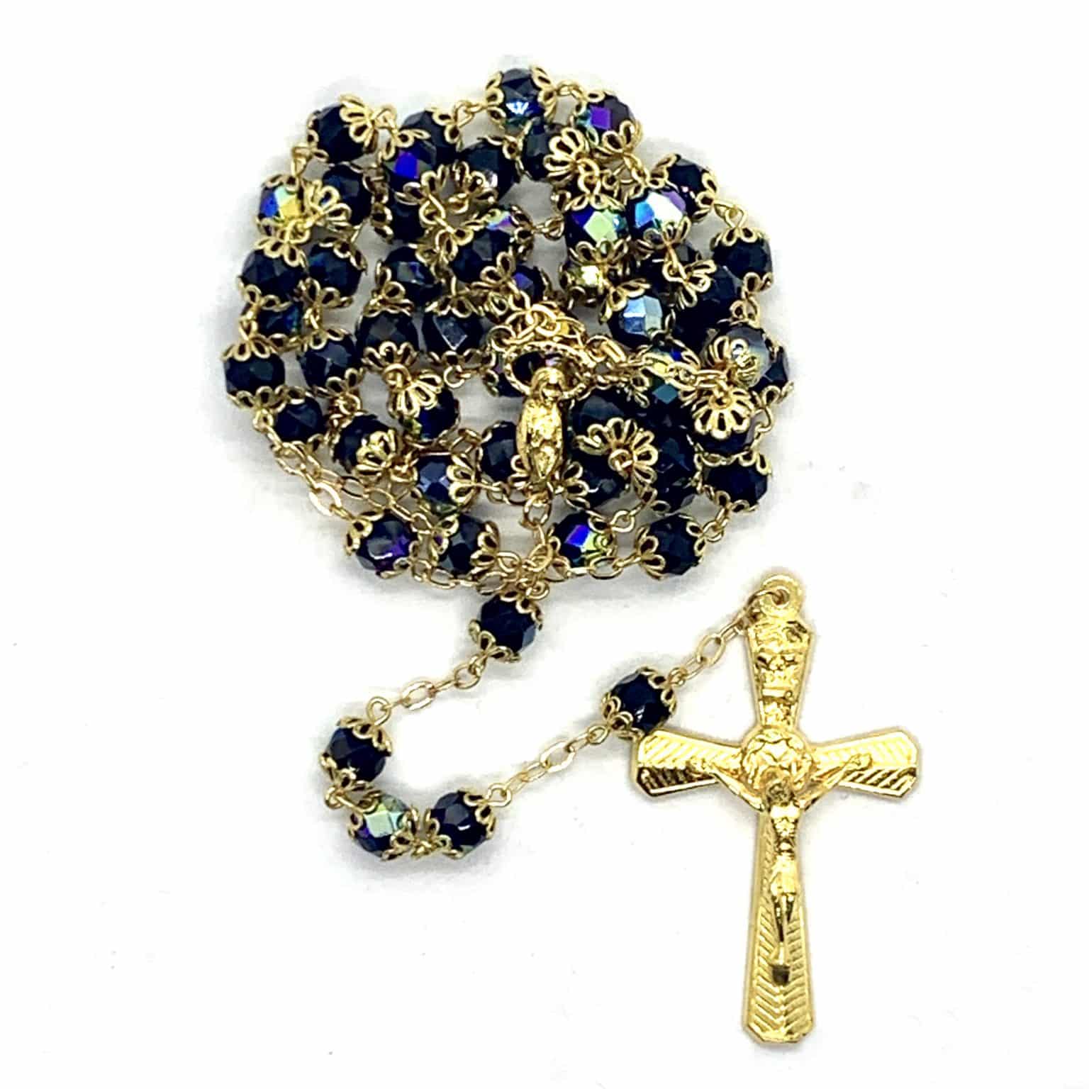 Blue Black and Gold Rosary: Perfect for Catholics and Devotees