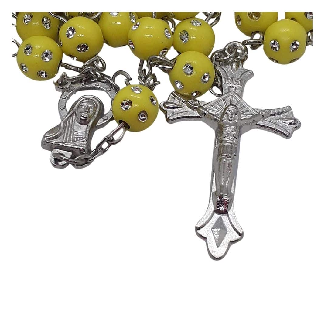 Yellow Diamante Rosary » Catholic Devotions