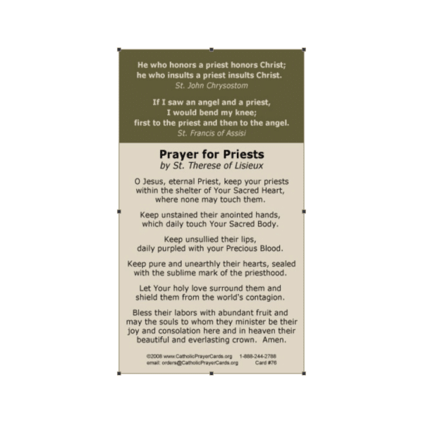 Prayer for Priests Holy Card » Catholic Devotions