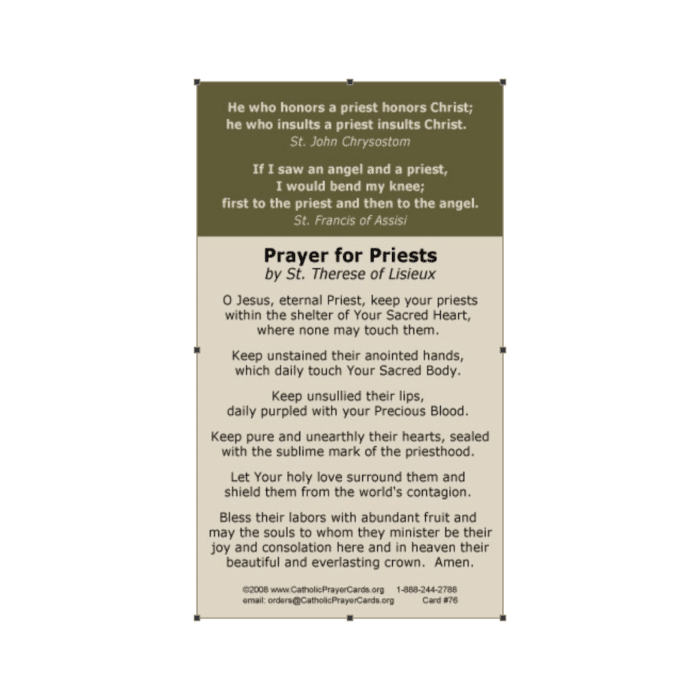 Prayer for Priests Holy Card » Catholic Devotions