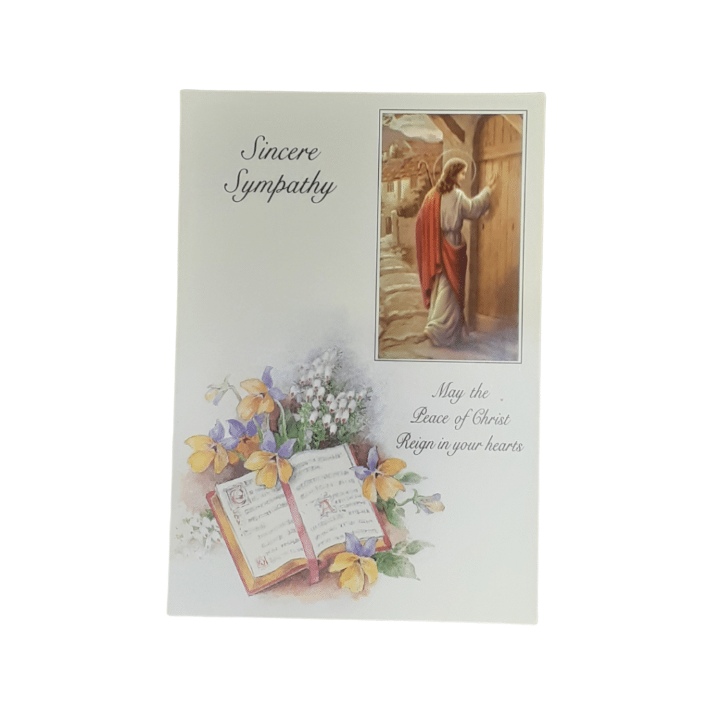 Sincere Sympathy Mass Card Jesus Knocking » Catholic Devotions